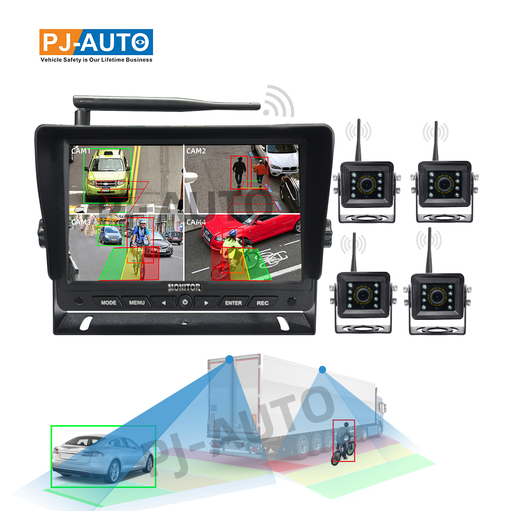 PJAUTO 7'' AI Wireless Digital Smart Blind Spot BSD Alarm 4 CH DVR ...